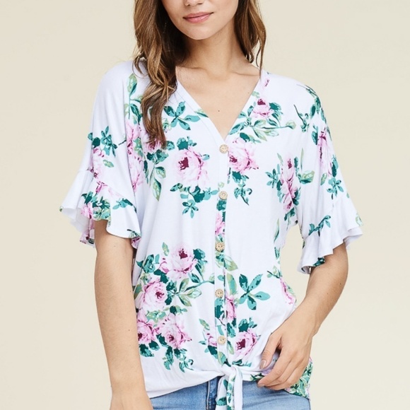 Staccato | Tops | Nwt Staccato Tie Hem Flutter Sleeve Floral Top | Poshmark